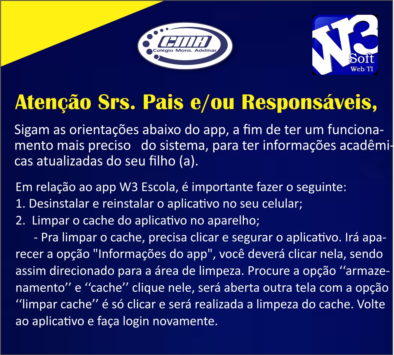 Aviso sobre o App W3 Escola